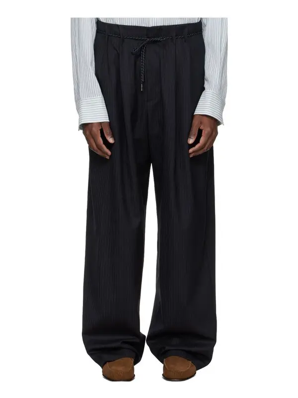 WOOYOUNGMI Striped Wide-leg Trousers - Black