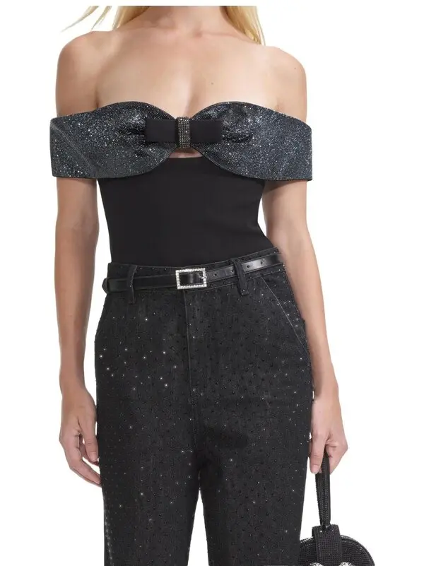 SELF-PORTRAIT Bow Detail Strapless Crepe Top - Black
