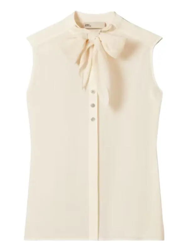 Tory Burch Sleeveless Tie Neck Blouse - New Ivory