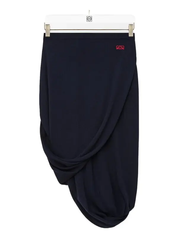 Loewe Pleated Midi Skirt With Embroidered Logo - Deep Navy Blue