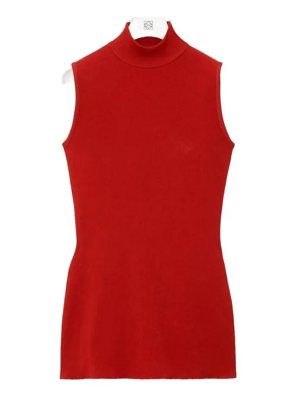 Loewe Sleeveless Ribbed Turtleneck Top - Red