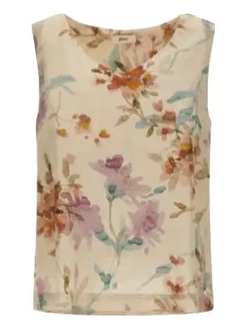 Herno Sleeveless Floral Print V-neck Top - Nude