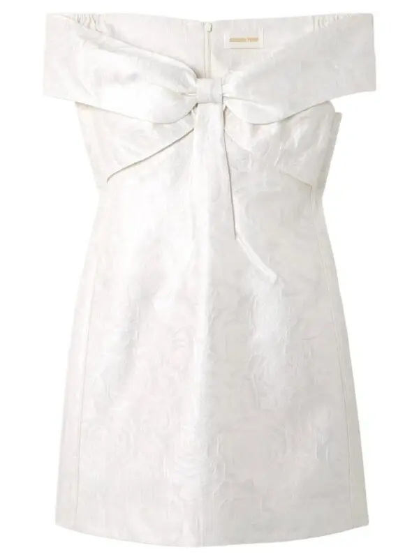 SHUSHU/TONG Off-the-shoulder Floral Jacquard Dress With Bow Detail - White