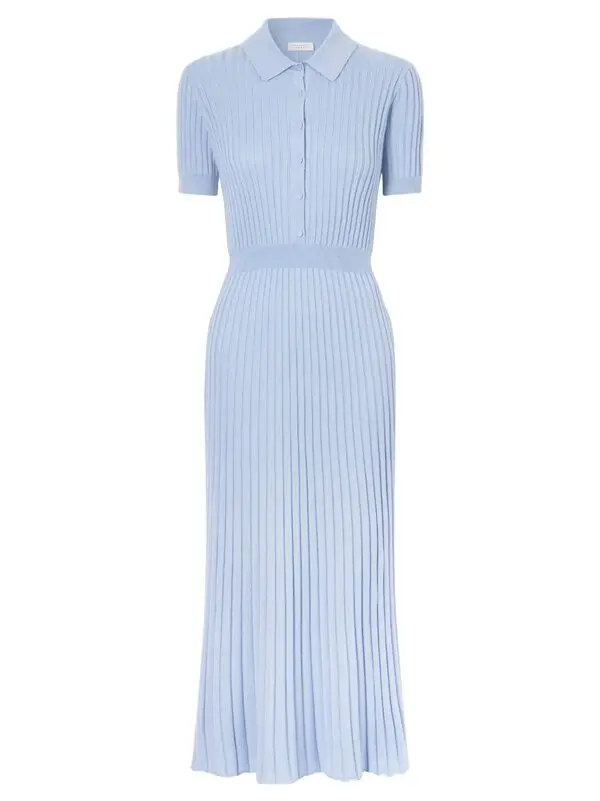 Gabriela Hearst Ribbed Silk And Cashmere-blend Midi Dress - Sky-blue