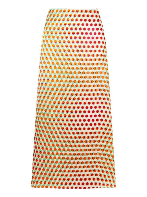 Dries Van Noten Polka-dot Silk-satin Midi Skirt - White