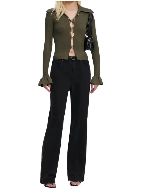 SELF-PORTRAIT Ruffled Cuff Cardigan - Khaki