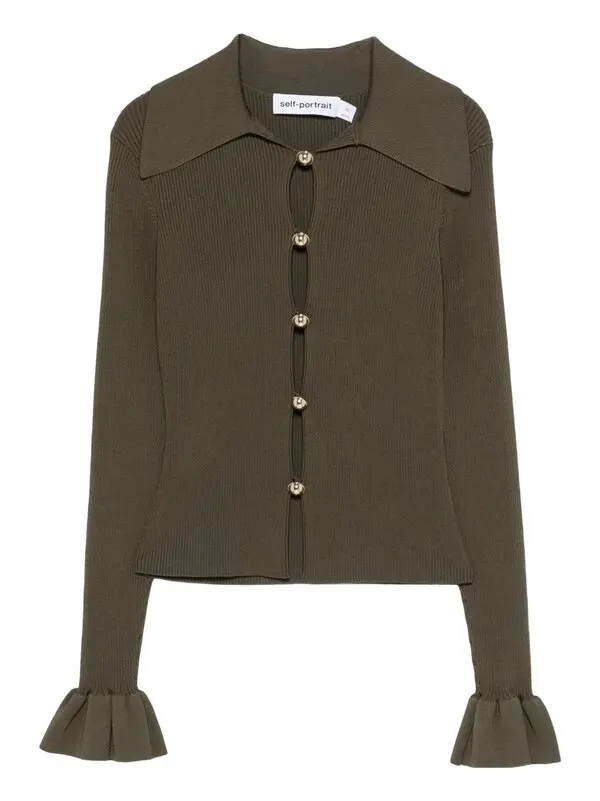 SELF-PORTRAIT Ruffled Cuff Cardigan - Khaki