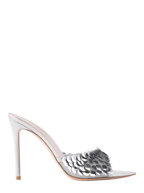 GIANVITO ROSSI Sequined Mesh Mules - White