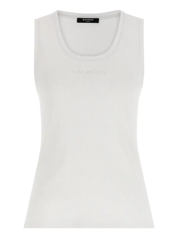 Balmain Logo Embroidered Ribbed Tank Top - No