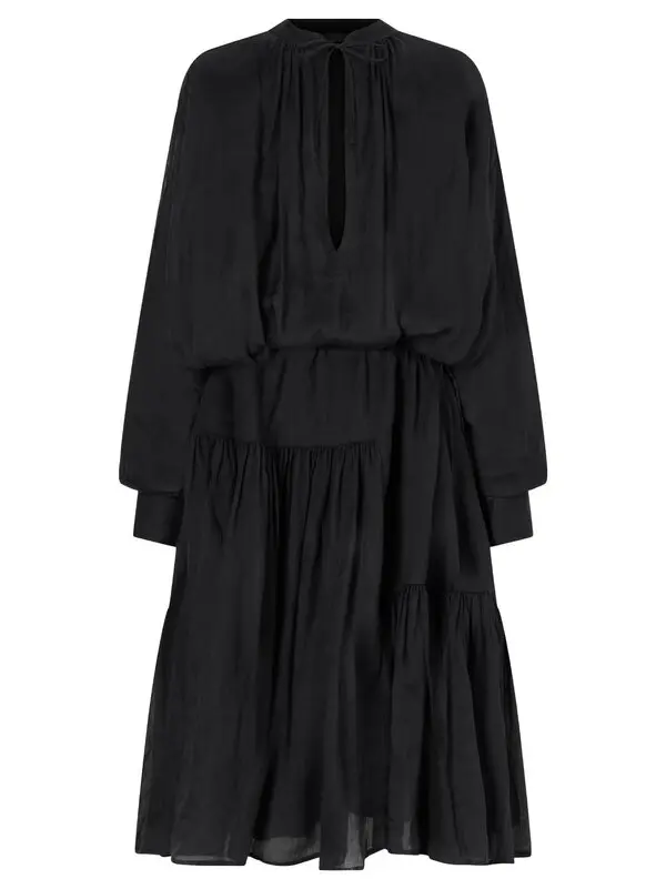 Dries Van Noten Pleated Ramie-mousseline Midi Dress - Black