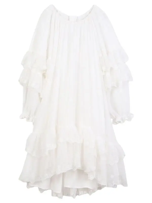 Chloé Tiered Ruffled Lace Dress - White
