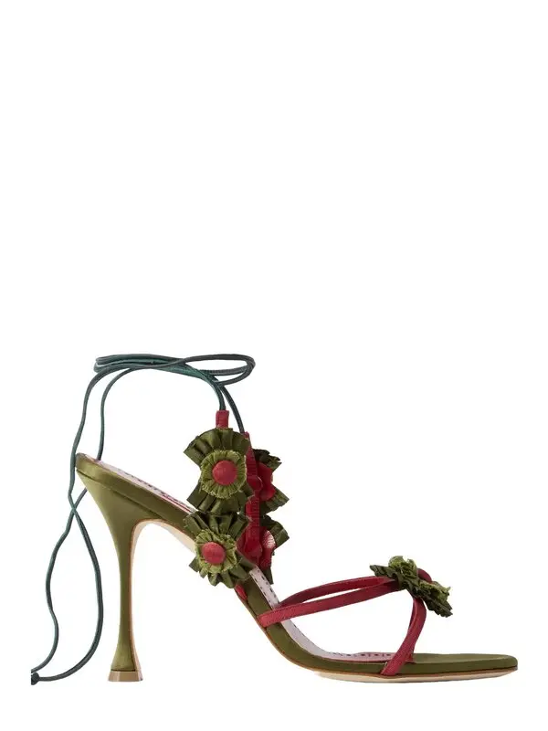 Manolo Blahnik Appliquéd Grosgrain And Satin Sandals - Green
