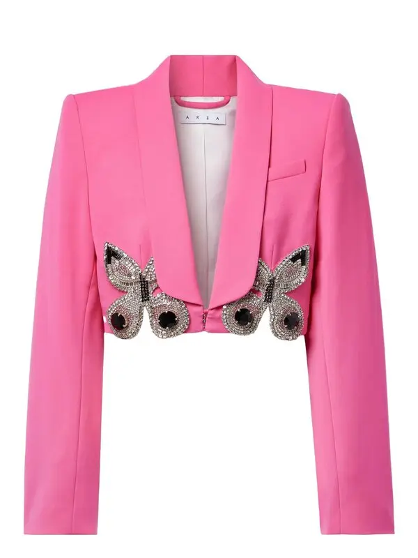 AREA Embellished Cropped Wool-blend Crepe Blazer - Pink
