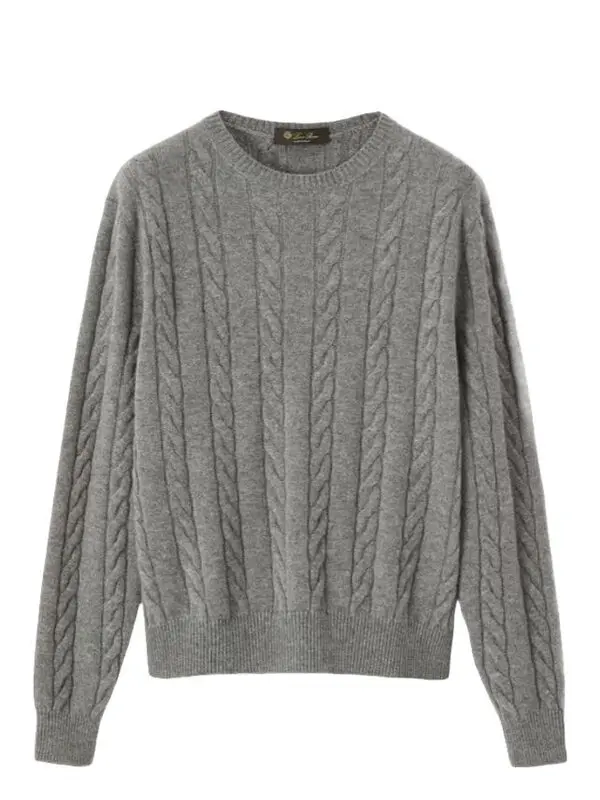 Loro Piana Cedar Crewneck Cable Knit Sweater - Glacier Sky