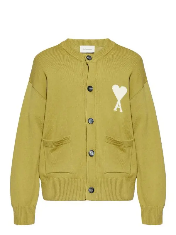 Ami De Coeur Intarsia-logo Cardigan - Green