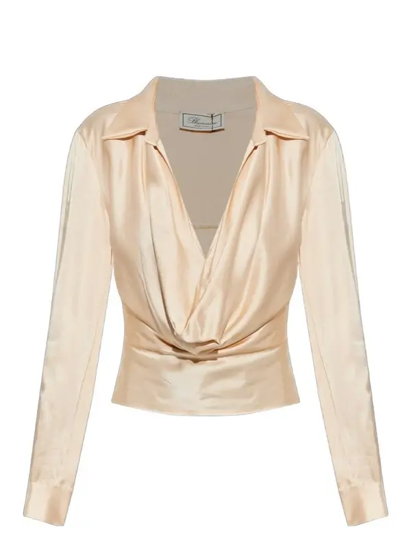 Blumarine Draped Satin Long Sleeve Top - Nude