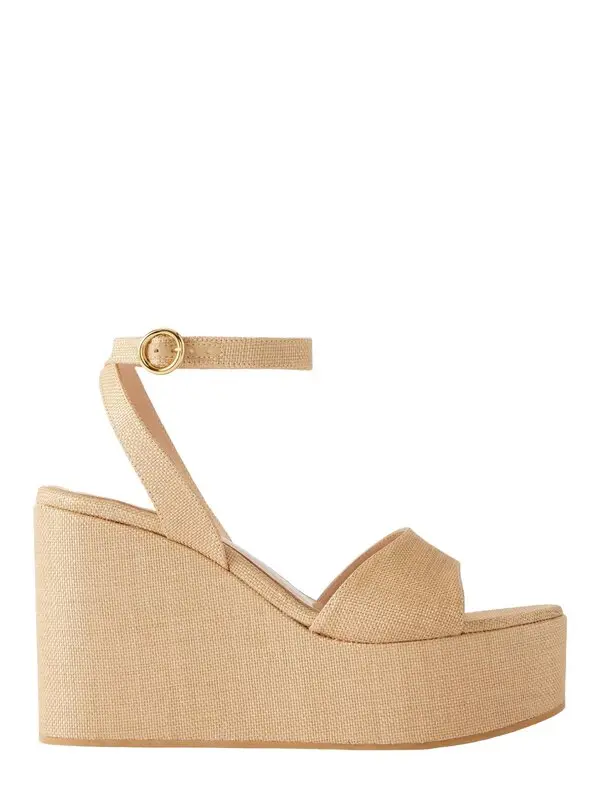 GIANVITO ROSSI Raffia Platform Wedge Sandals - Nude