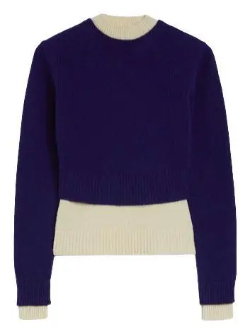 JIL SANDER Double Layer Mock Neck Knitted Sweater - Moon River