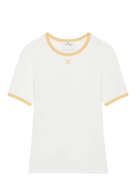 COURREGES Courrèges Contrast Trim Logo T-shirt - Heritage White/dawn Orange