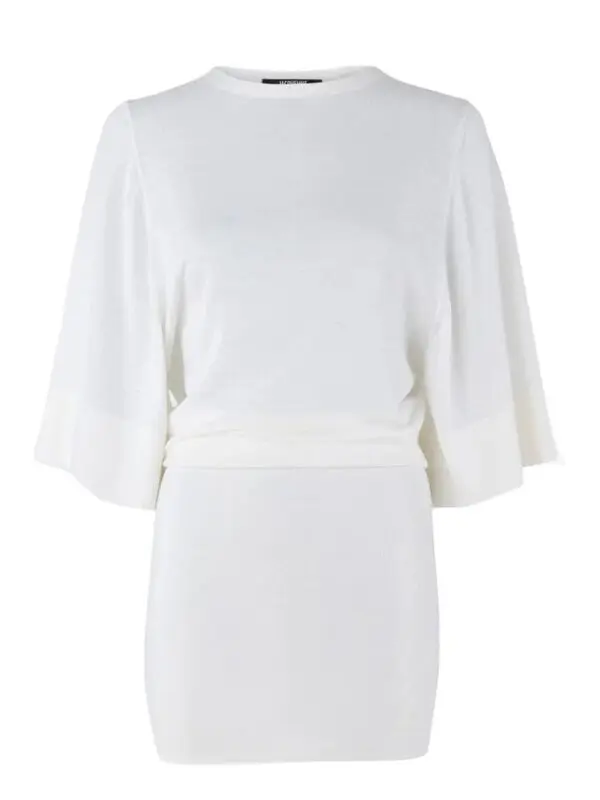 Jacquemus Round Neck Bell Sleeve Mini Dress - White