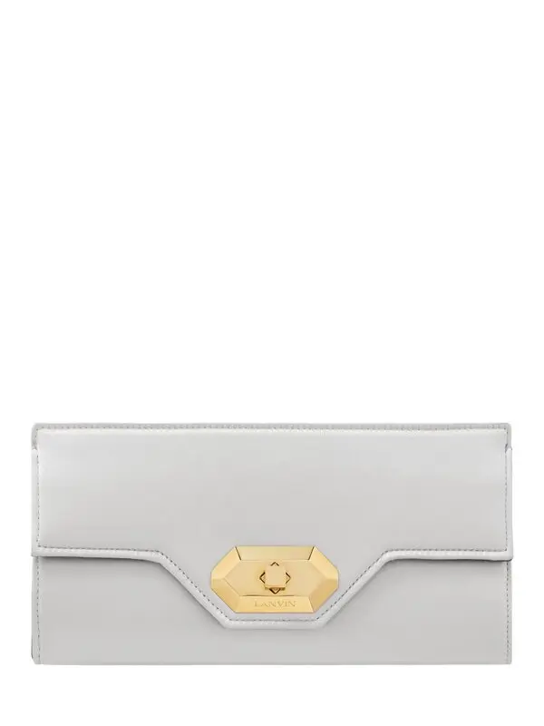 LANVIN Invitation Small Metallic Satin Clutch - White