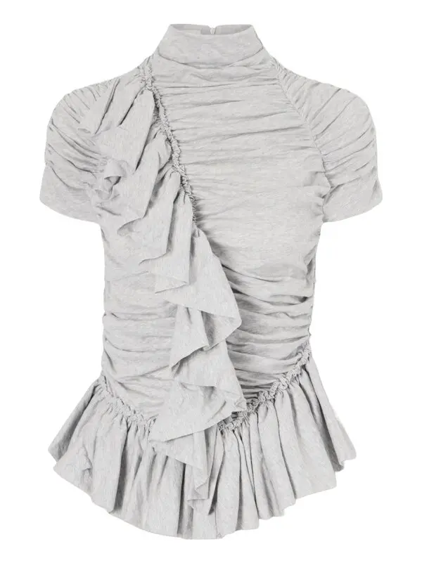 Dries Van Noten Ruffled Cotton-jersey Turtleneck Top - White