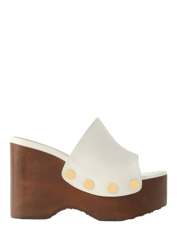 GIANVITO ROSSI Studded Suede Platform Wedge Mules - Brown
