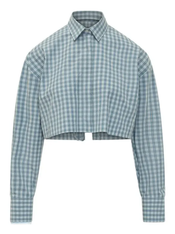 MSGM Cropped Gingham Shirt With Back Tie Detail - Gray