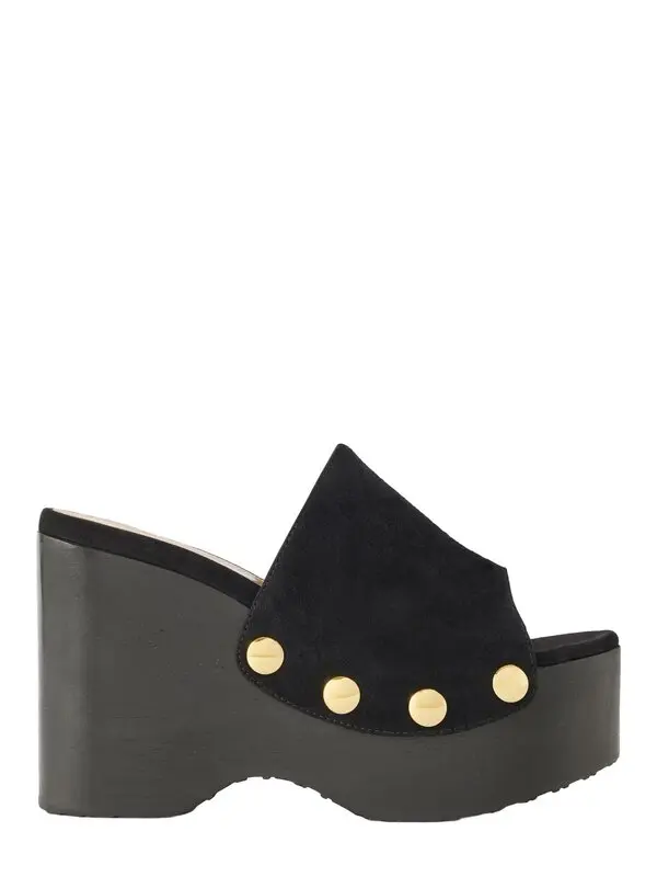 GIANVITO ROSSI Suede Platform Wedge Mules With Gold Studs - Black