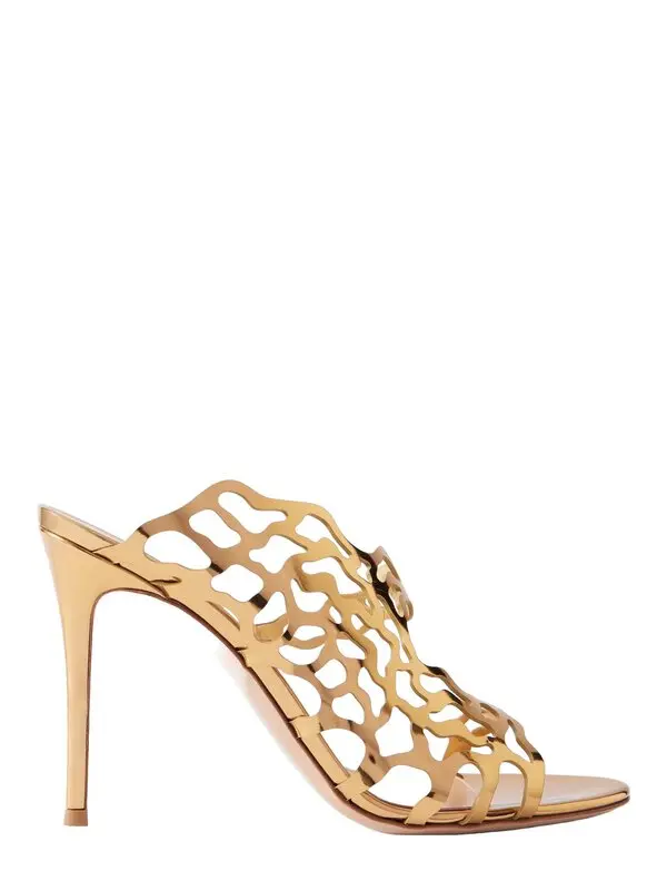 GIANVITO ROSSI Laser-cut Metallic Leather Mules - Nude