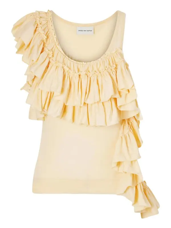 Dries Van Noten Ruffled Cotton-jersey Tank Top - Nude