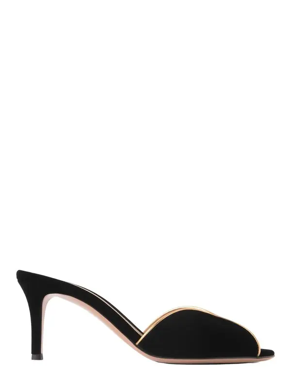 GIANVITO ROSSI Velvet Mules With Gold Trim - Black