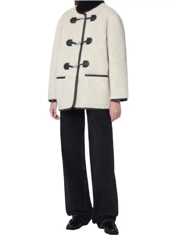 DUNST Toggle-front Sherpa Jacket With Leather Trim - Cream