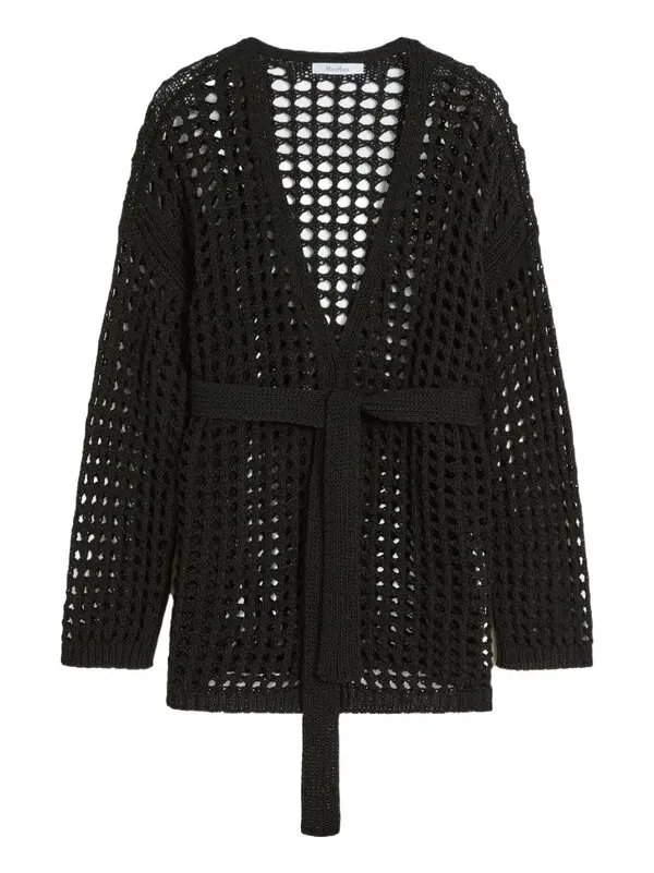 Max Mara Belted Knit Cotton Cardigan - Black
