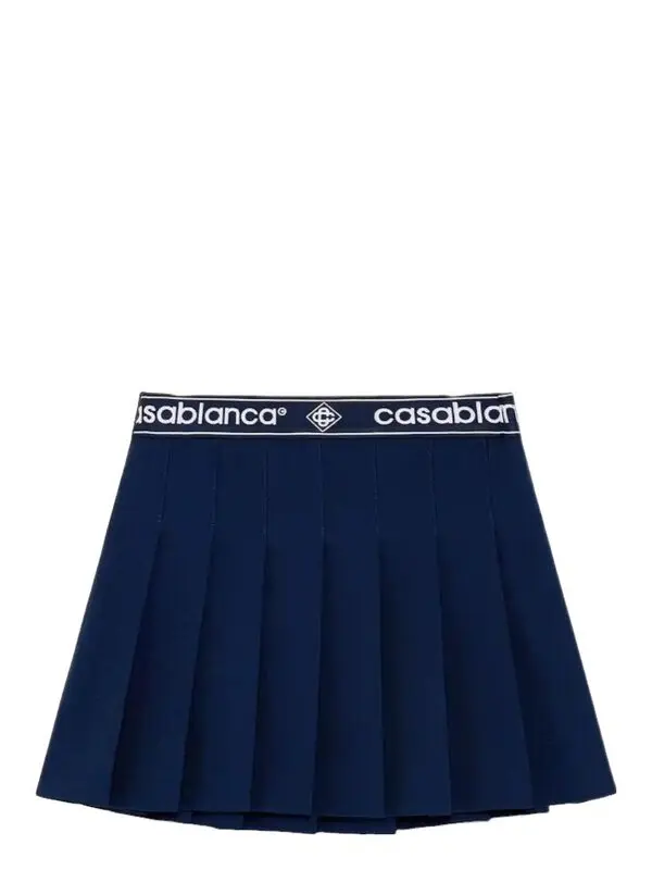 Casablanca Logo Waist Pleated Mini Skirt - Navy Blue