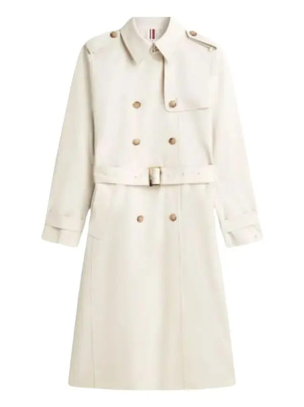 Tommy Hilfiger Double-breasted Belted Cotton Trench Coat - Light Silt