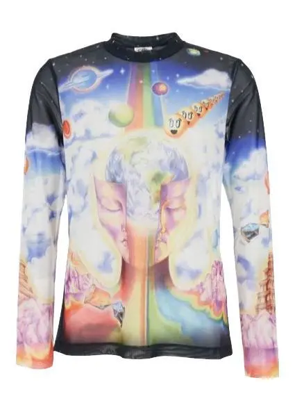 Casablanca Printed Lace Neck Top - Multicolor