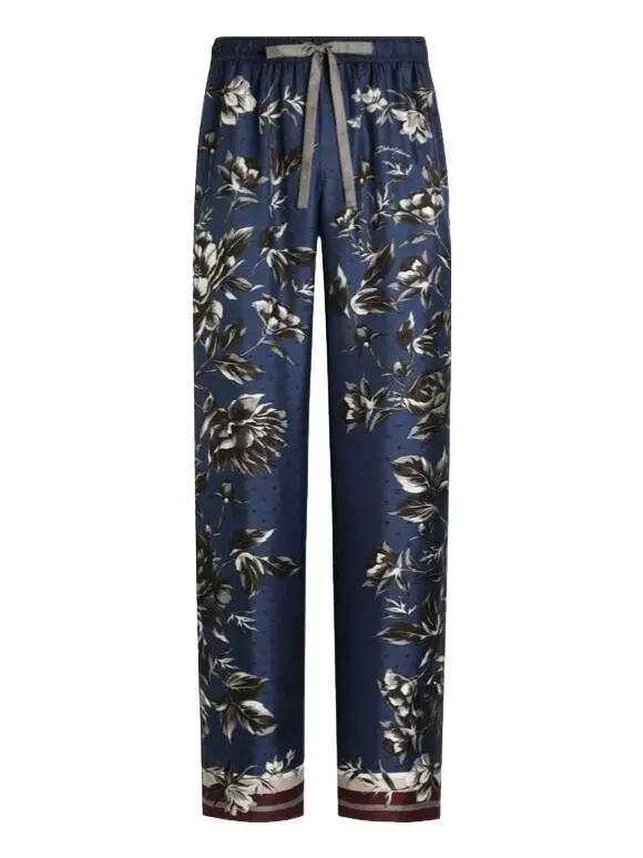 Dolce & Gabbana Peony Print Silk Twill Trousers - Black