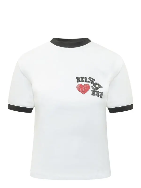 MSGM Logo Heart Trim T-shirt - White