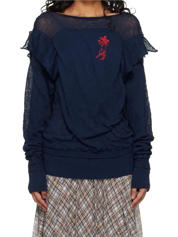 VIVIENNE WESTWOOD Embroidered Logo Knitwear - Navy Blue
