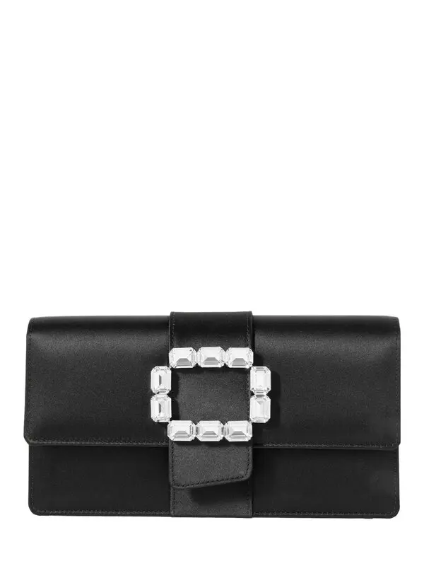 Manolo Blahnik Crystal-embellished Satin Clutch - Black