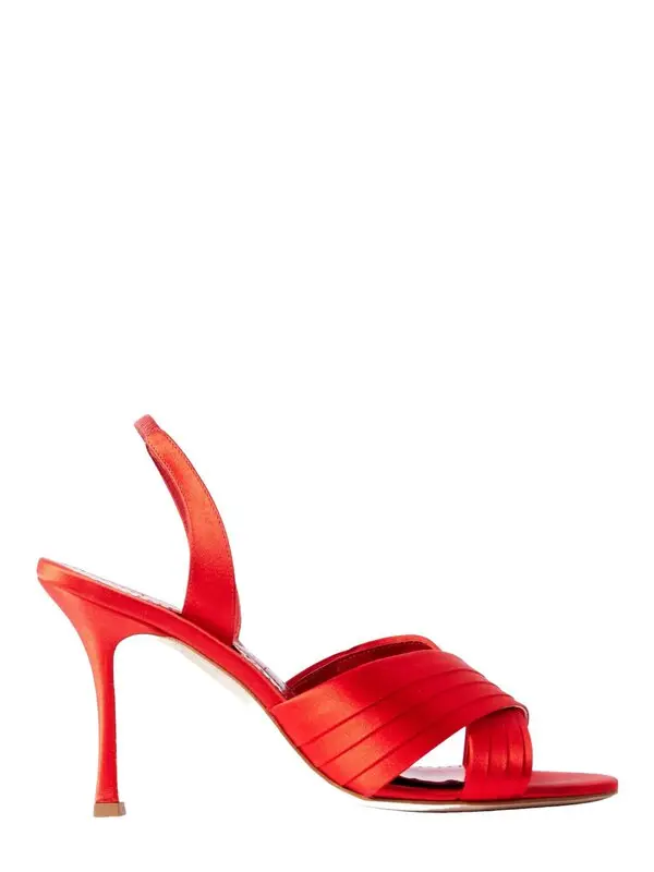 Manolo Blahnik Pintucked Satin Slingback Sandals - Red