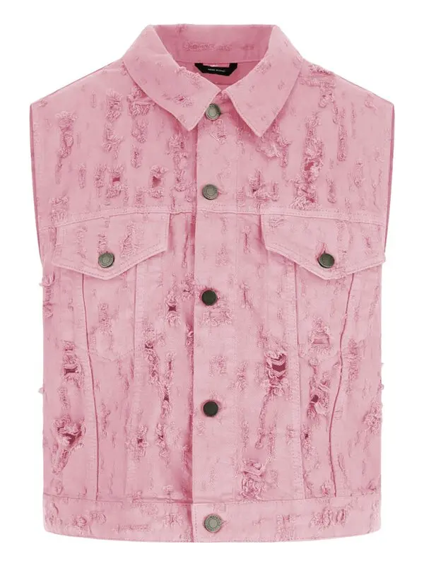 HAIKURE Distressed Denim Vest Jacket - Pink