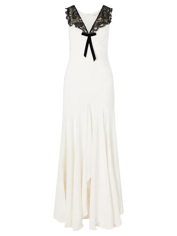 RODARTE Embellished Lace-trimmed Silk-crepe Midi Dress - White
