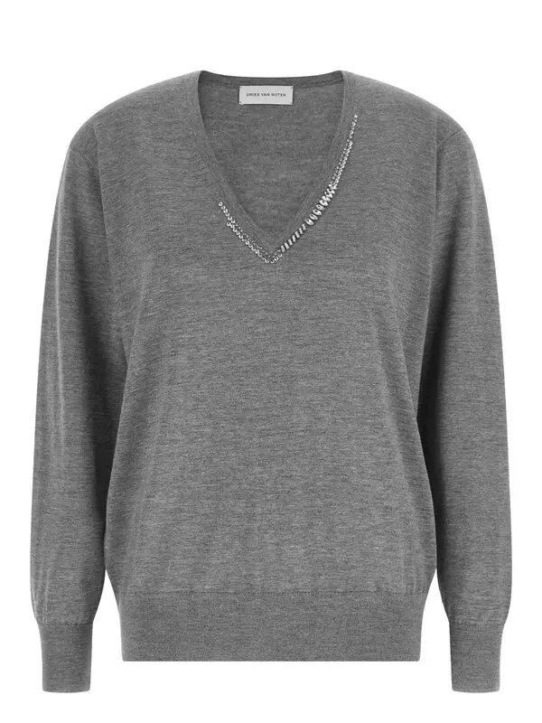 Dries Van Noten Embellished V-neck Sweater - Gray