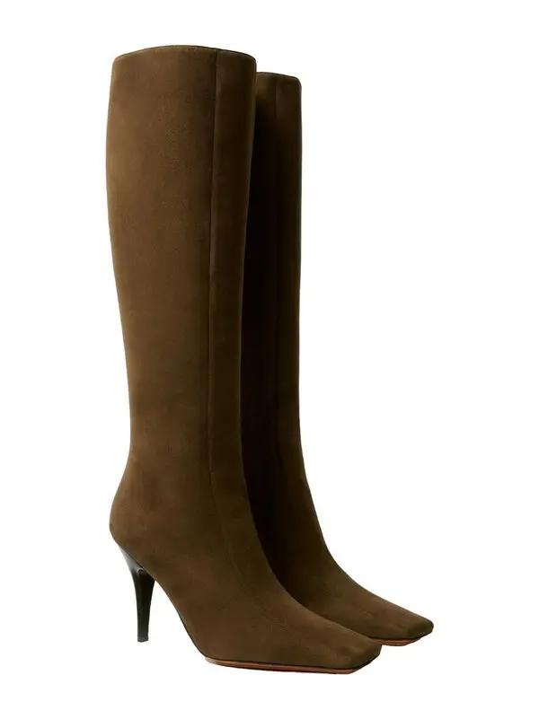 Stella McCartney Square-toe Suede Knee-high Stiletto Boots - Brown