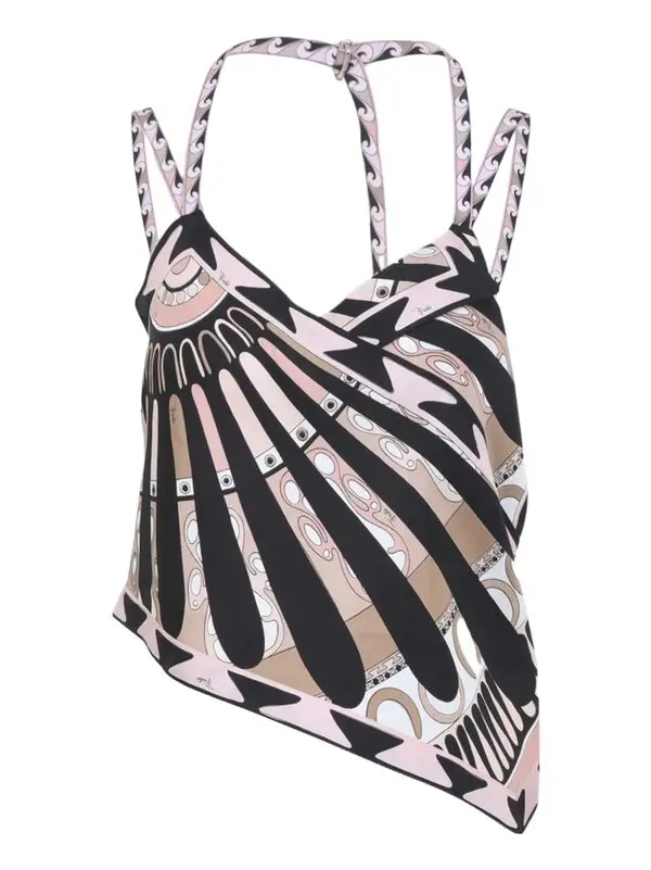 Emilio Pucci Printed Silk Asymmetric Top - Black