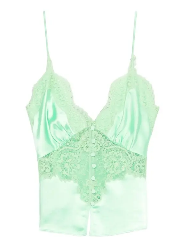 SELF-PORTRAIT Lace Buttoned Top - Green