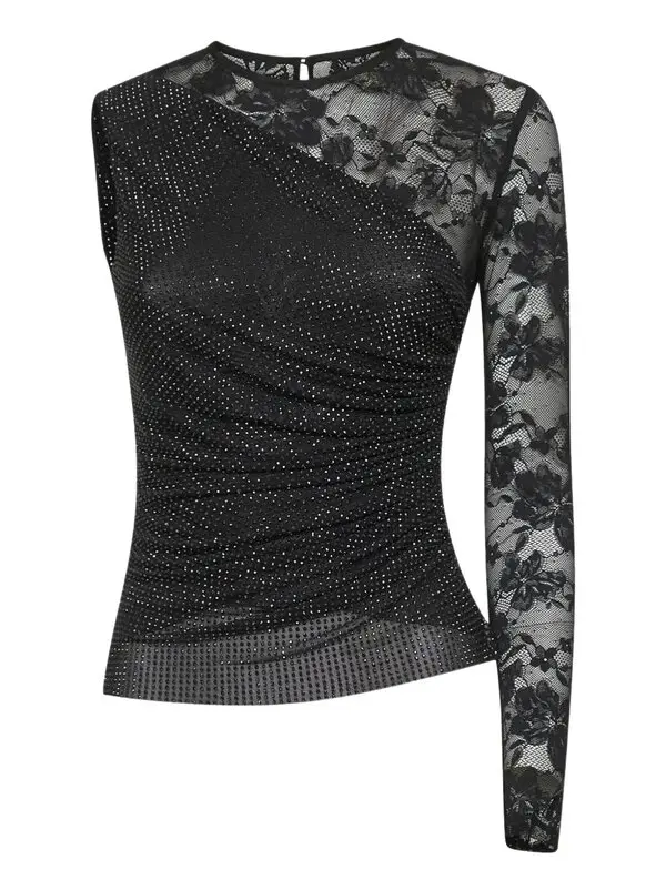 SELF-PORTRAIT One-shoulder Floral Lace Top - Black