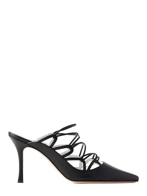 Manolo Blahnik Leather Pointed Toe Stiletto Mules - Black